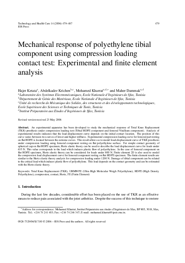 (PDF) Mechanical response of polyethylene tibial component using ...