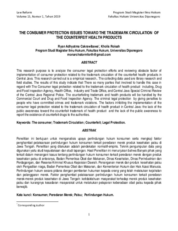(PDF) The Consumer Protection Issues Toward the Trademark Circulation ...