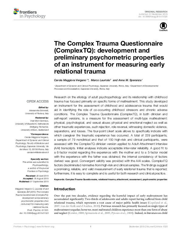 (PDF) The Complex Trauma Questionnaire (ComplexTQ): development and ...