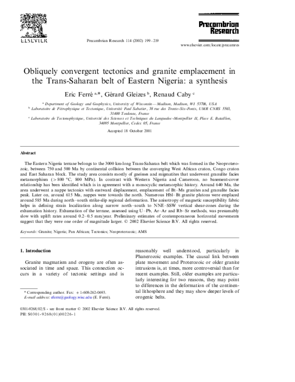 (PDF) Obliquely convergent tectonics and granite emplacement in the ...