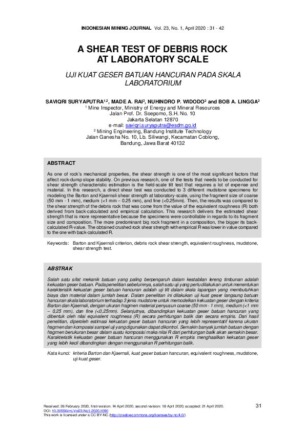 (PDF) A shear test of debris rock at laboratory scale
