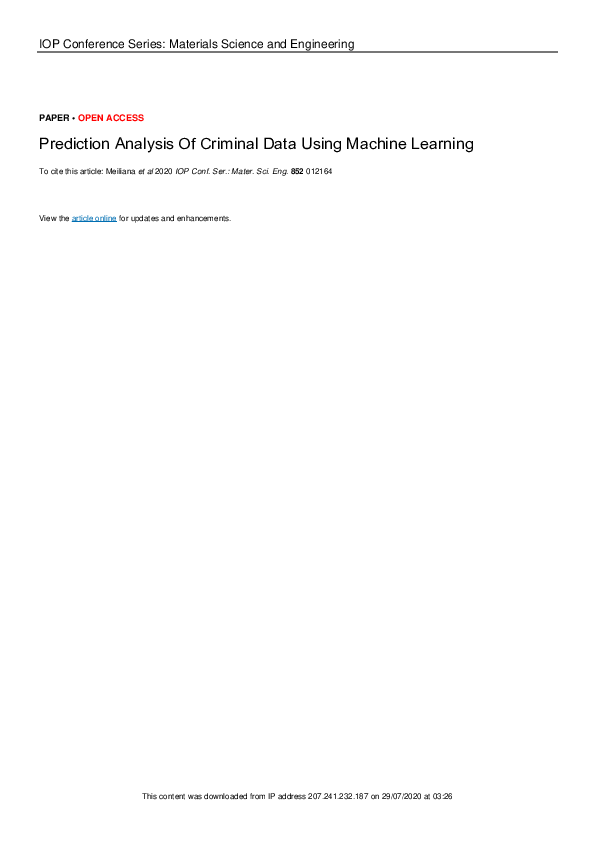 Pdf Prediction Analysis Of Criminal Data Using Machine Learning