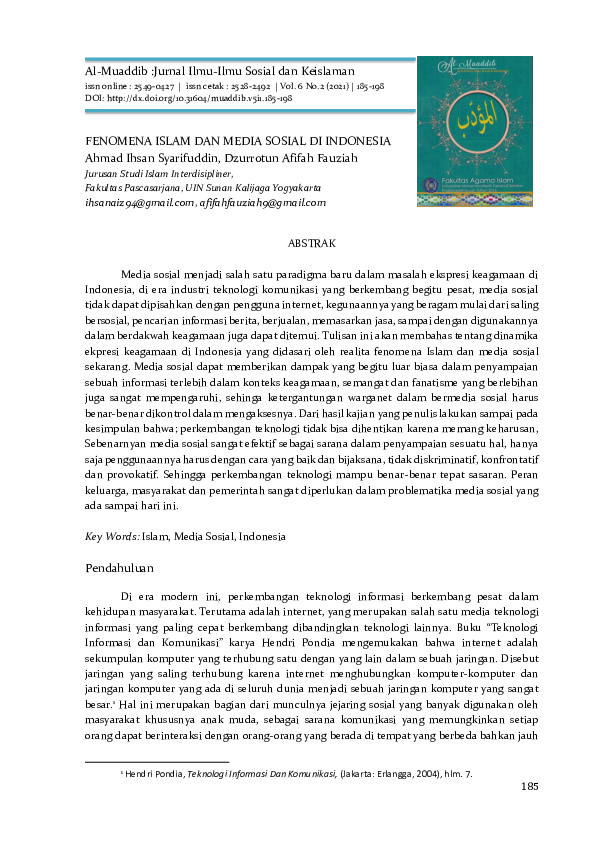 (PDF) Fenomena Islam Dan Media Sosial DI Indonesia