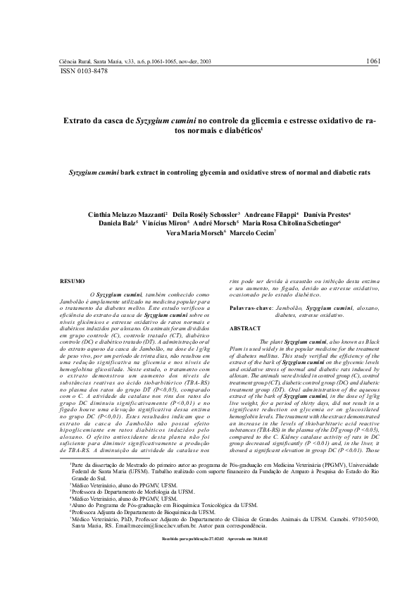 (PDF) Extrato da casca de Syzygium cumini no controle da glicemia e ...