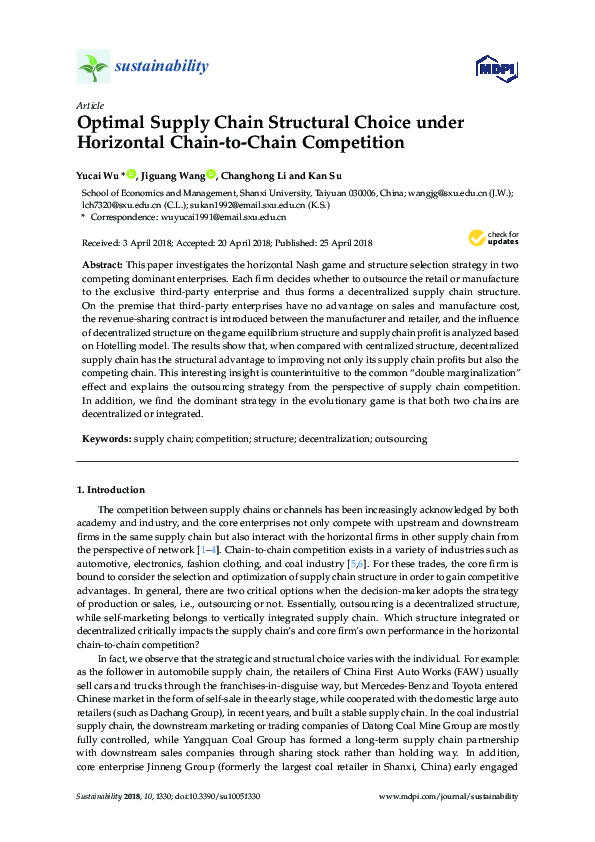 (PDF) Optimal Supply Chain Structural Choice under Horizontal Chain-to ...