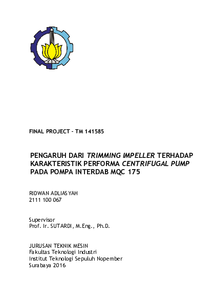 (PDF) Pengaruh Trimming Impeller Terhadap Karakteristik Performa ...