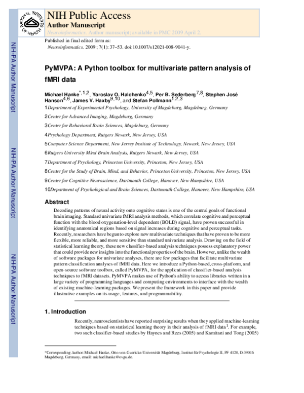 Pdf Pymvpa A Python Toolbox For Multivariate Pattern Analysis Of Fmri Data