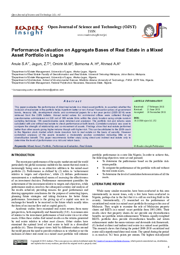 (PDF) Performance evaluation on aggregate bases of real estate in a ...