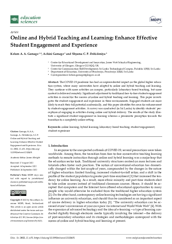 (PDF) Online and Hybrid Teaching and Learning: Enhance Effective Student Engagement and Experience