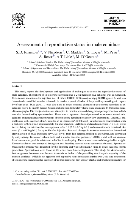 (PDF) Assessment of reproductive status in male echidnas