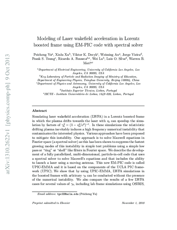 Pdf Modeling Of Laser Wakefield Acceleration In Lorentz Boosted Frame Using Em Pic Code With