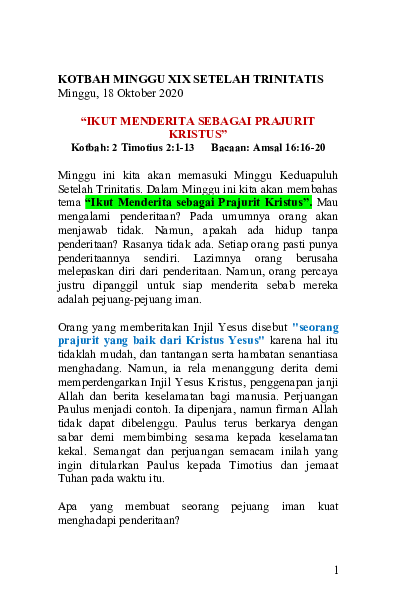 (DOC) IKUT MENDERITA SEBAGAI PRAJURIT KRISTUS