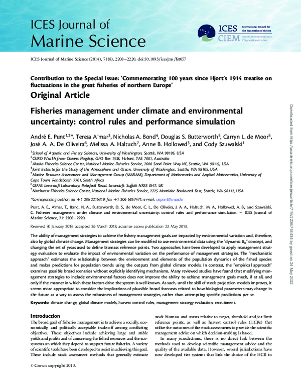 (PDF) Fisheries management under climate and environmental uncertainty ...