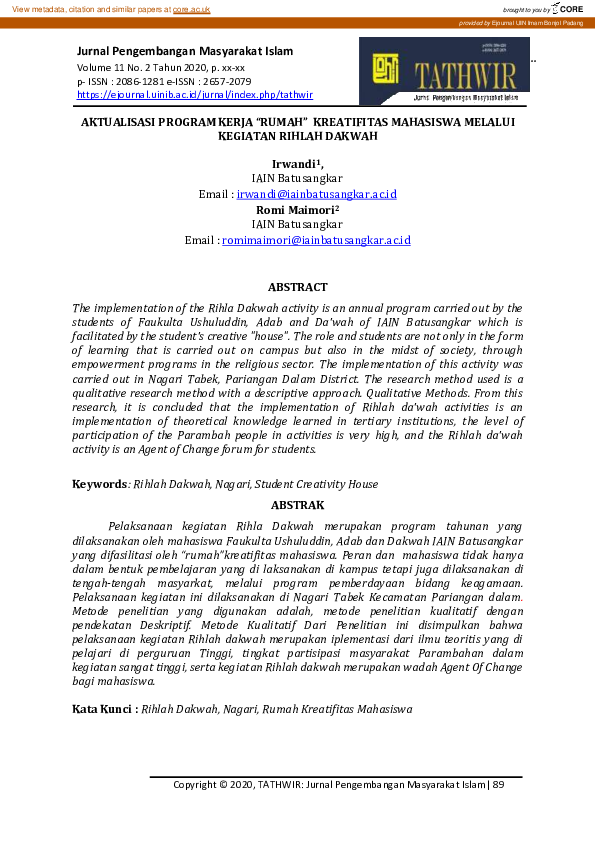 (PDF) Aktualisasi Program Kerja “Rumah” Kreatifitas Mahasiswa Melalui Kegiatan Rihlah Dakwah