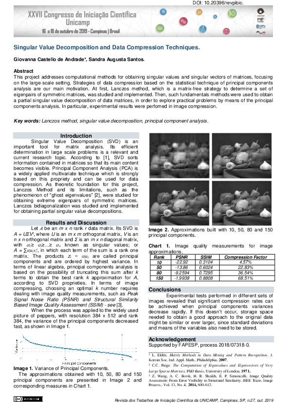 (PDF) Singular value decomposition and data compression techniques