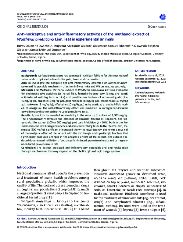 Pdf Anti Inflammatory Antinociceptive And Antidiarrhoeal Activities