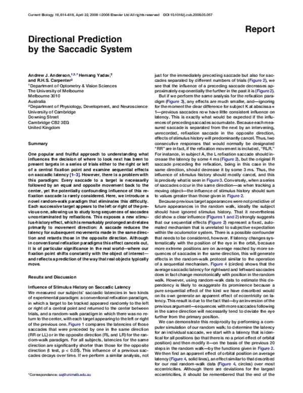 (PDF) Directional Prediction by the Saccadic System