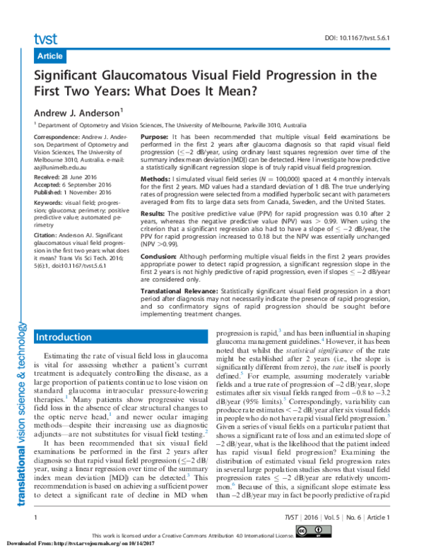 (PDF) Significant Glaucomatous Visual Field Progression in the First ...