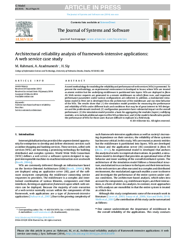 Pdf Architectural Reliability Analysis Of Framework Intensive Applications A Web Service Case