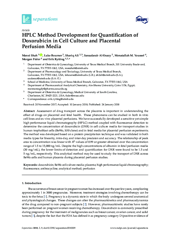 (PDF) HPLC Method Development for Quantification of Doxorubicin in Cell Culture and Placental ...