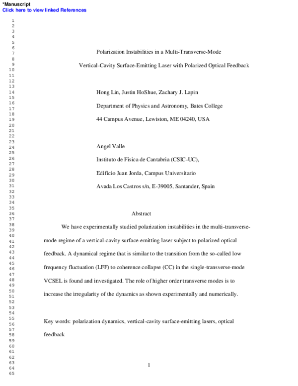 (PDF) Polarization instabilities in a multi-transverse-mode vertical-cavity surface-emitting ...