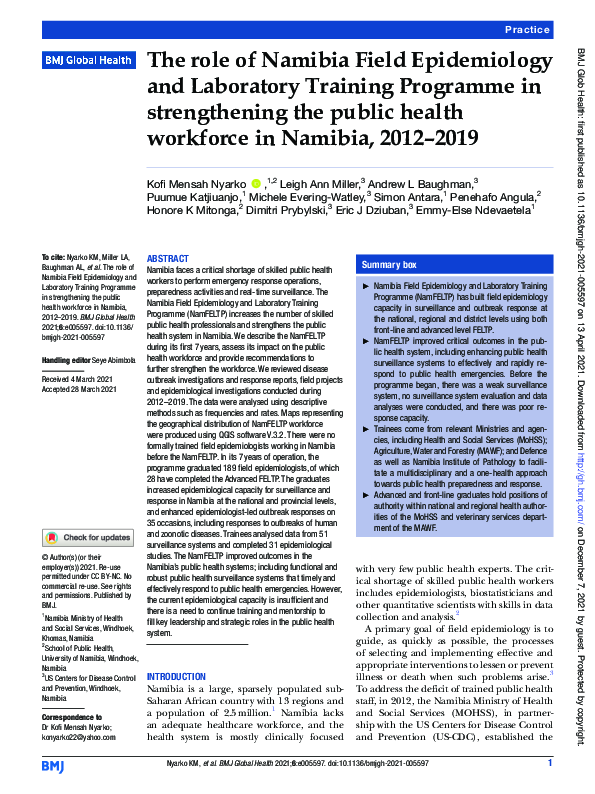 (PDF) The role of Namibia Field Epidemiology and Laboratory Training ...