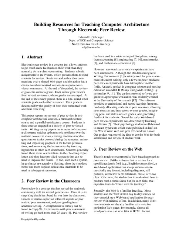 (PDF) Building resources for teaching computer architecture through electronic peer review