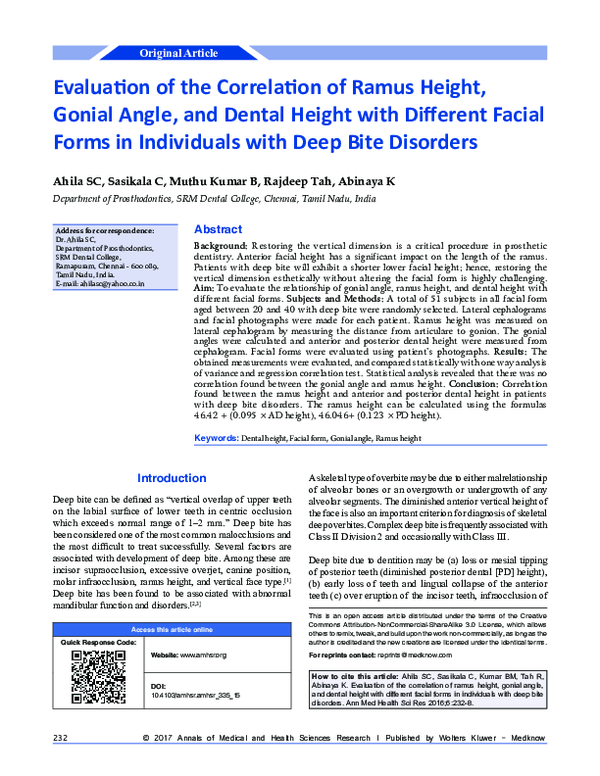 (PDF) Evaluation of the Correlation of Ramus Height, Gonial Angle, and ...