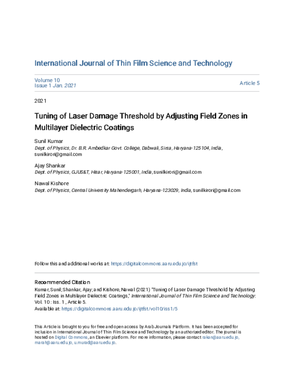 (PDF) Tuning of Laser Damage Threshold by Adjusting Field Zones in ...
