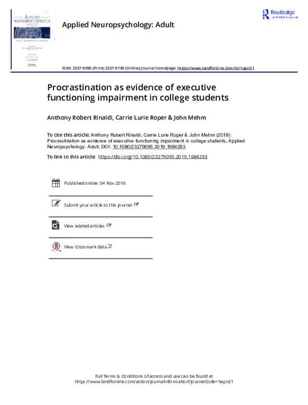 (PDF) Procrastination as evidence of executive functioning impairment ...