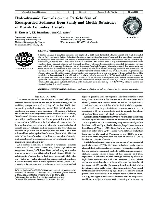 (PDF) Hydrodynamic Controls on the Particle Size of Resuspended Sediment from Sandy and Muddy ...