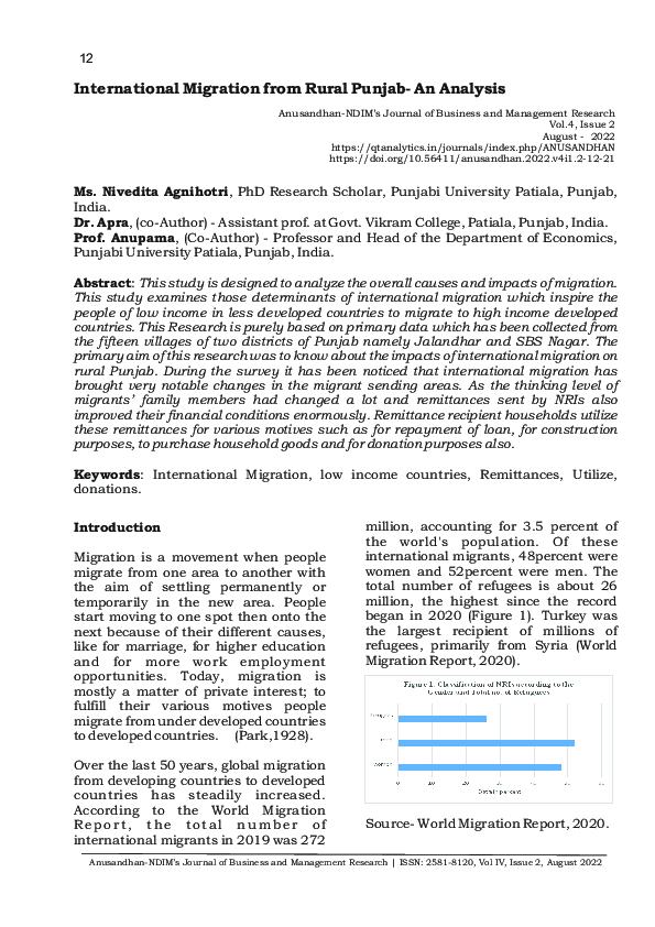 (PDF) International Migration from Rural Punjab- An Analysis
