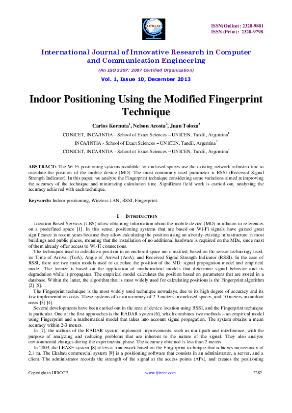 (PDF) Indoor Positioning Using the Modified Fingerprint Technique
