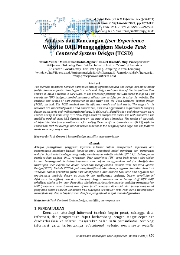 (PDF) Analisis dan Rancangan User Experience Website OAIL Menggunakan Metode Task Centered ...