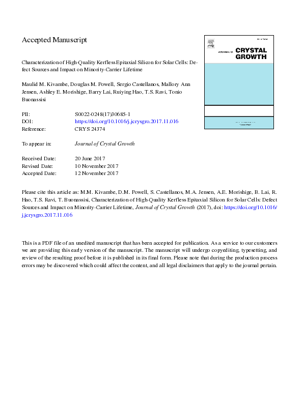 (PDF) Characterization of high-quality kerfless epitaxial silicon for ...