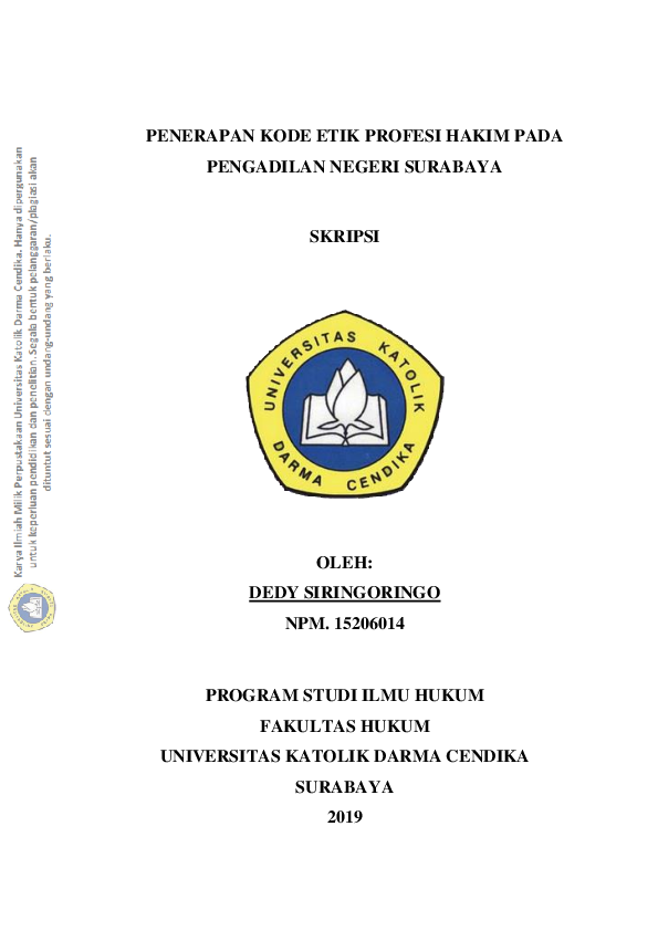 (PDF) Penerapan Kode Etik Profesi Hakim Pada Pengadilan Negeri Surabaya