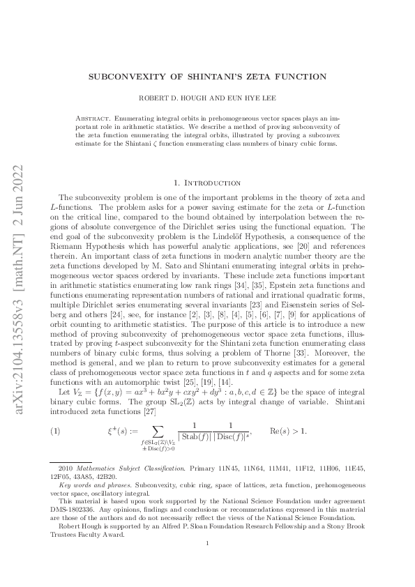 (PDF) Subconvexity of Shintani's zeta function
