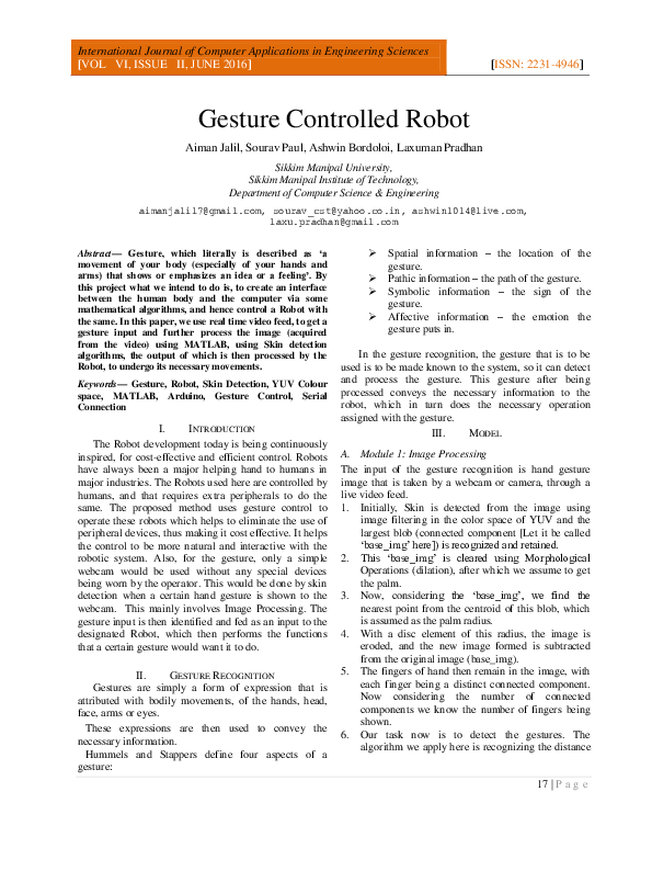 (PDF) Gesture Controlled Robot