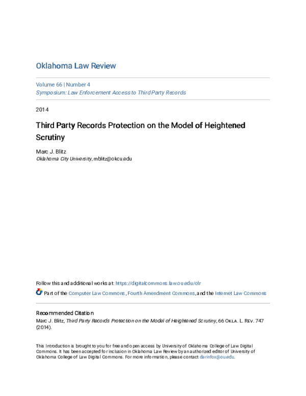 (PDF) Third Party Records Protection on the Model of Heightened ...
