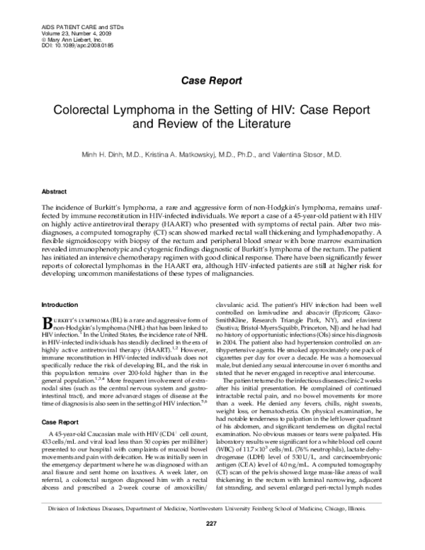 (PDF) Colorectal Lymphoma in the Setting of HIV: Case Report and Review ...