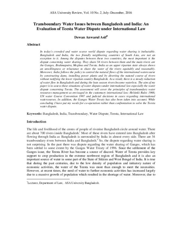 (PDF) Transboundary Water Issues between Bangladesh and India: An ...