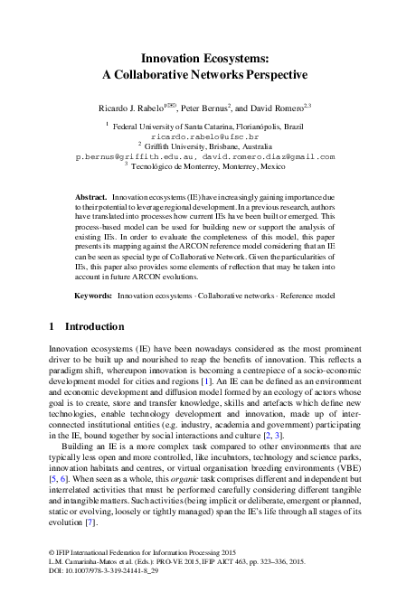 (PDF) Innovation Ecosystems: A Collaborative Networks Perspective