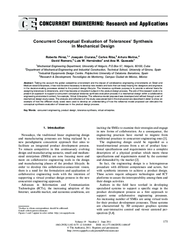 (PDF) Concurrent Conceptual Evaluation of Tolerances' Synthesis in Mechanical Design