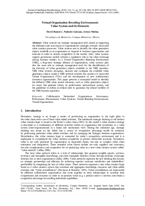 (PDF) Virtual organisation breeding environments value system and its elements