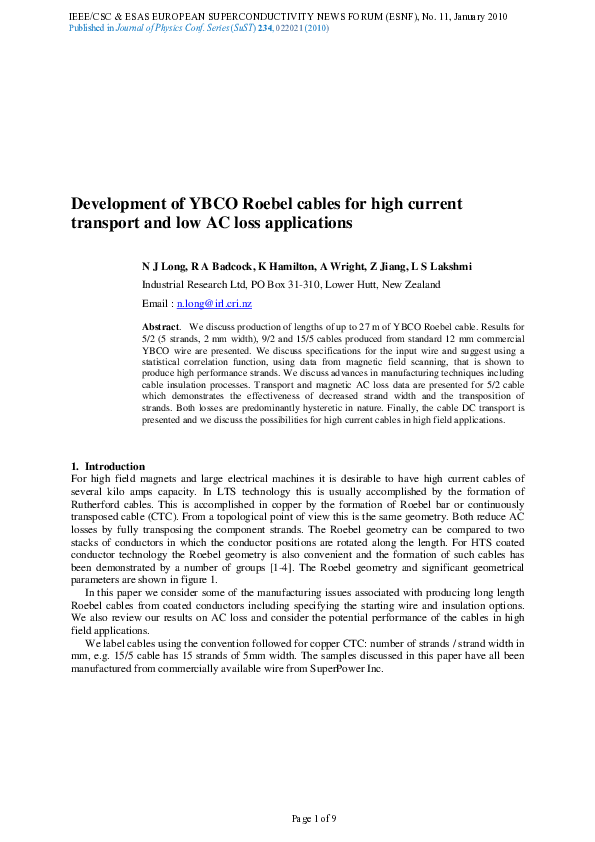 (PDF) Development of YBCO Roebel cables for high current transport and ...