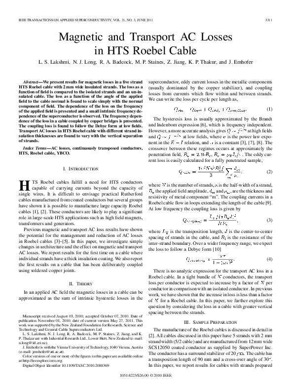 (PDF) Magnetic and Transport AC Losses in HTS Roebel Cable
