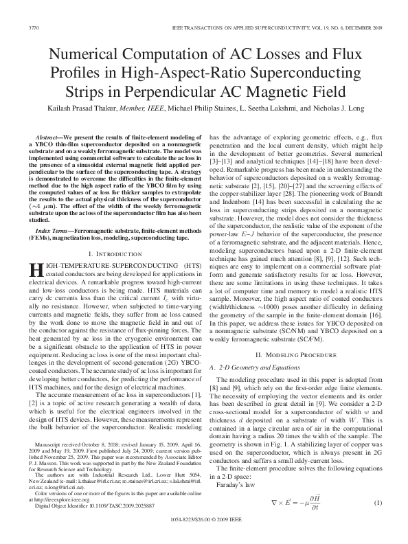 (PDF) Numerical Computation of AC Losses and Flux Profiles in High-Aspect-Ratio Superconducting ...