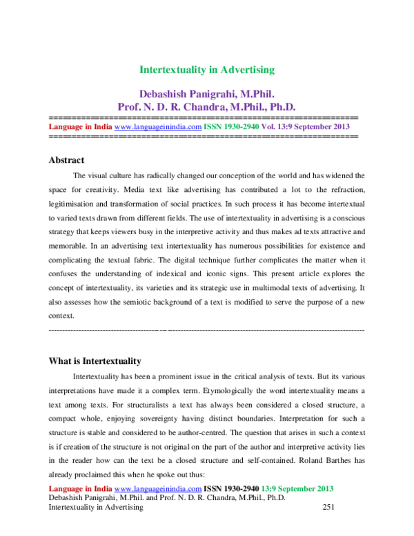 (PDF) Intertextuality in Advertising