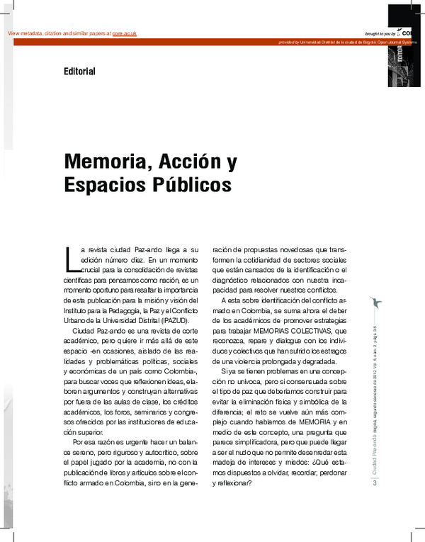 (PDF) Editorial - Memoria, Acción y Espacios Públicos
