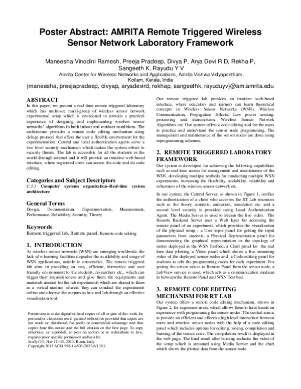 Pdf Amrita Remote Triggered Wireless Sensor Network Laboratory Framework
